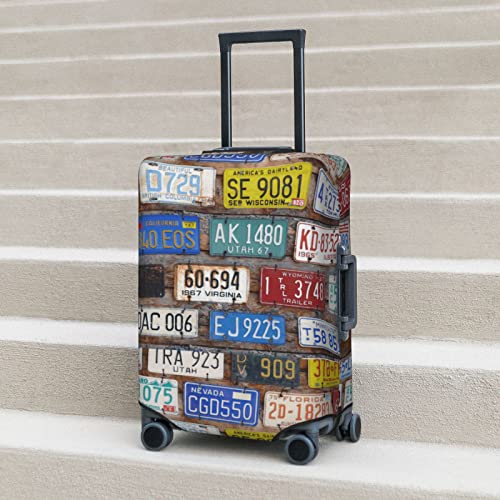 DOINBEE License Plates Suitcase Cover Old Car License Plates on The Wall Luggage Covers for Suitcase Colorful Printed Elastic Luggage Sleeves or Covers Travel Accessories Fit 18-21 Inch Luggage