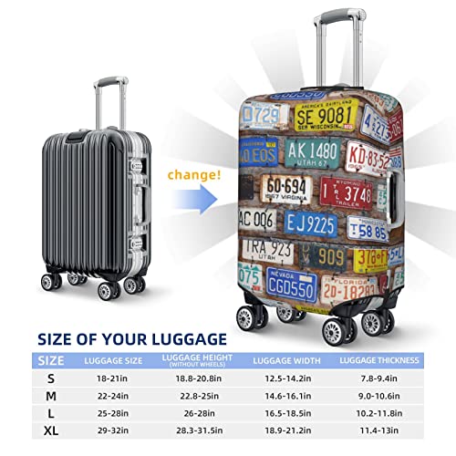 DOINBEE License Plates Suitcase Cover Old Car License Plates on The Wall Luggage Covers for Suitcase Colorful Printed Elastic Luggage Sleeves or Covers Travel Accessories Fit 18-21 Inch Luggage