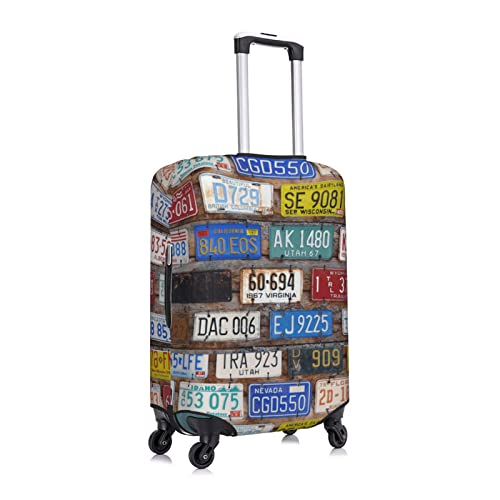 DOINBEE License Plates Suitcase Cover Old Car License Plates on The Wall Luggage Covers for Suitcase Colorful Printed Elastic Luggage Sleeves or Covers Travel Accessories Fit 18-21 Inch Luggage