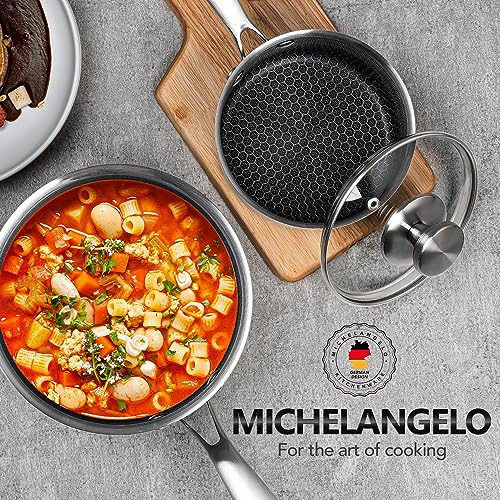 MICHELANGELO Stainless Steel Saucepan Set 1QT & 2QT, Premium Triple Ply Sauce Pan with Lid, Sauce Pot with Honeycomb Interior - 4pcs