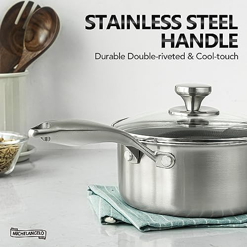 MICHELANGELO Stainless Steel Saucepan Set 1QT & 2QT, Premium Triple Ply Sauce Pan with Lid, Sauce Pot with Honeycomb Interior - 4pcs