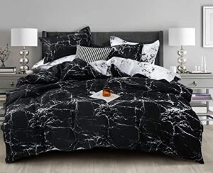 black marble duvet cover queen size bedding sets black and white marble bedding covers soft lightweight microfiber modern men women teen boy gothic ceramic marble bed abstract 3pcs bedding set full