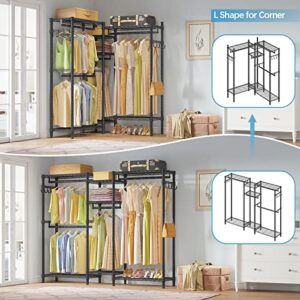 Heavy Duty Clothes Rack for Hanging Clothes, Large Clothing Rack with Shelves Portable Closet Rack Freestanding 7 Tiers Wire Garment Rack Corner Closet System for Bedroom, Max Load 800 Lbs, Black