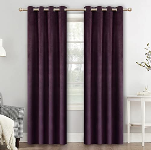 Guibaf Dark Purple Velvet Curtains 84 inches Long Grommet Blackout Curtains for Bedroom Light Blocking Thermal Insulation Drapes Set of 2 Panels 52”x 84”