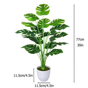 Rozwkeo Artificial Areca Palm Plant Fake Tropical Palm Tree Potted Monstera, Large Faux Silk Plants in Pot for Indoor Outdoor House Home Office Garden Modern Decoration (30'' Tall Green)