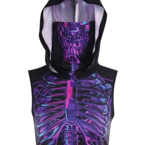 LANSHULAN Gothic Skeleton Print Hooded Crop Top