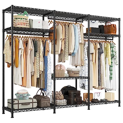 Raybee Clothes Rack Heavy Duty Clothes Racks for Hanging Clothes Load 795LBS Clothing Rack Adjustable Clothing Racks for Hanging Clothes Portable Heavy Duty Clothes Rack Metal Garment Rack, Black