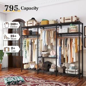 Raybee Clothes Rack Heavy Duty Clothes Racks for Hanging Clothes Load 795LBS Clothing Rack Adjustable Clothing Racks for Hanging Clothes Portable Heavy Duty Clothes Rack Metal Garment Rack, Black