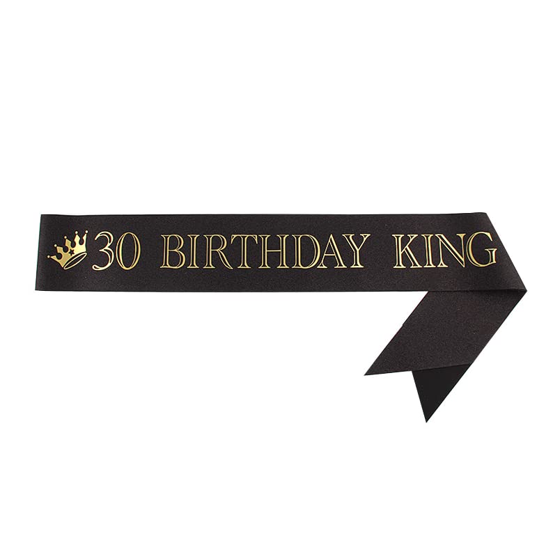 BRT Bearingshui 30th Birthday Sash and Tiara for Men, 30 Gold Birthday Crown 30 Birthday King Sash for Men, 30th Birthday Gifts for Happy 30th Birthday Party Supplies