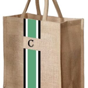 Globyz Jute Burlap Lime Green Color With Initials Tote Bag Present for Wedding Birthday Gift Bridesmaid (43H*35L*17W CM) (C)