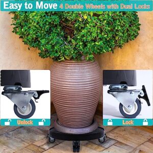 Plant Caddy with Wheels Heavy Duty,15-21inch Adjustable Rolling Black Round Plant Stand with Casters,Large Plant Dolly Cart for Indoor Outdoor Planter,Flowerpots,Plant Pots,Trash Can,Umbrella Base