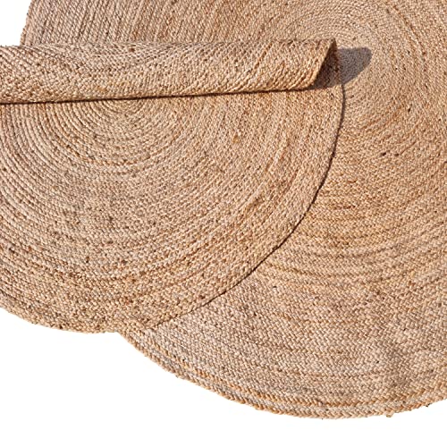 MAYRA HANDICRAFTS Jute Braided Rug, 4' Round Natural, Hand Woven Reversible Rugs Eco Friendly Rugs for Bedroom - Kitchenfor Living Room Entryway,4x4,6x6,8x8 (4 * 4)