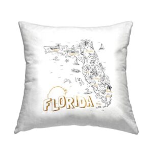 stupell industries florida usa map landmarks chart design by ziwei li throw pillow, 18 x 18, black