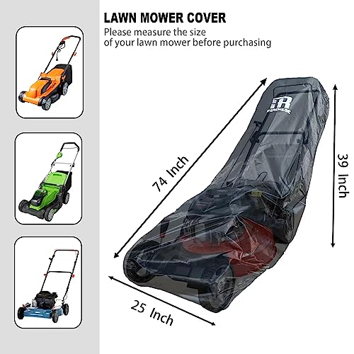 Beremese Lawn Mower Cover -600D Heavy-Duty Oxford Waterproof Cloth,Push Mower Cover is Outdoor Waterproof,Tear-Resistant,UV-resistant,Fit Drawstring & Cover Storage Bag (74”x 25”x 39”) (Black).