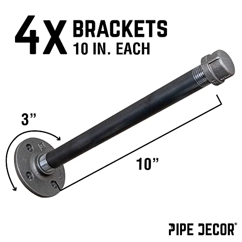 PIPE DECOR Industrial Pipe Wall-Mounted Clothing Rack, Commercial or Residential Wardrobe Clothes Display, Heavy Duty Garment Bracket, 1/2 in. X 10 in. (4 Pack)