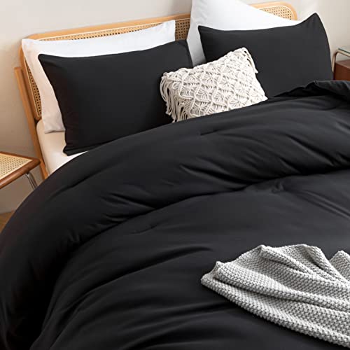 ROSGONIA Black California King Comforter Set,3pcs (1 Black Cal King Comforter & 2 Pillowcases), Soft Lightweight Cozy California King Comforter Sets Oversized, Easy to Wash and Clean Boho Bedding Set