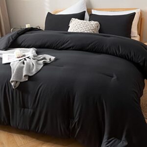 ROSGONIA Black California King Comforter Set,3pcs (1 Black Cal King Comforter & 2 Pillowcases), Soft Lightweight Cozy California King Comforter Sets Oversized, Easy to Wash and Clean Boho Bedding Set