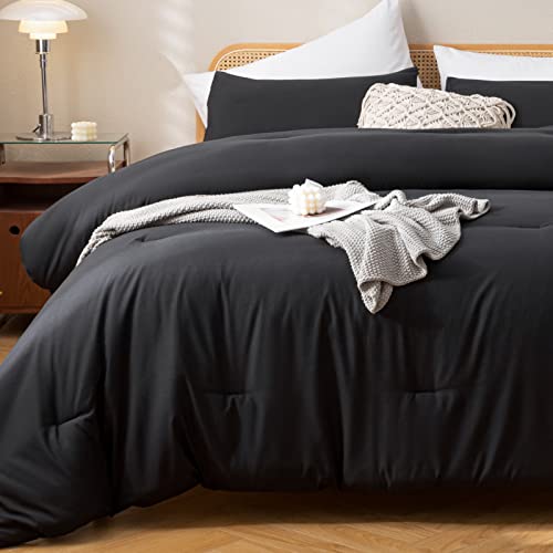 ROSGONIA Black California King Comforter Set,3pcs (1 Black Cal King Comforter & 2 Pillowcases), Soft Lightweight Cozy California King Comforter Sets Oversized, Easy to Wash and Clean Boho Bedding Set