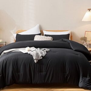 ROSGONIA Black California King Comforter Set,3pcs (1 Black Cal King Comforter & 2 Pillowcases), Soft Lightweight Cozy California King Comforter Sets Oversized, Easy to Wash and Clean Boho Bedding Set