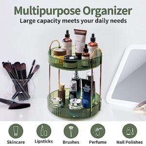 Asayuee 360 Rotating Makeup Organizer for Vanity,2 Tier Large Capacity Cosmetics Skincare Organizers,Bathroom Countertop Organizer Spinning Perfume Organizer,Dresser Vanity Organizer (Green-2 Tier)