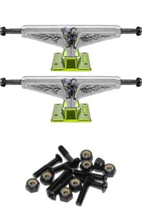 venture trucks chandler burton v-hollow lights polished/green skateboard trucks - 5.6" hanger 8.25" axle with 1" raven black hardware - bundle of 2 items