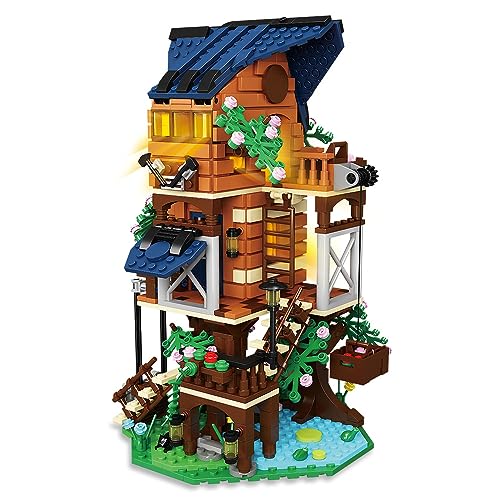 Treehouse Building Set, 4 in 1 Street View Tree House Building Blocks Toy, Halloween Xmas Gift for Boys Girls Age 8+, Teen & Adult(Compatible with Lego Set)