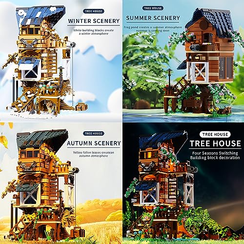 Treehouse Building Set, 4 in 1 Street View Tree House Building Blocks Toy, Halloween Xmas Gift for Boys Girls Age 8+, Teen & Adult(Compatible with Lego Set)