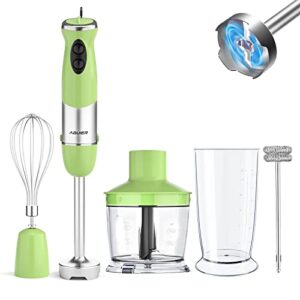 Immersion Blender Handheld 5 in 1 Hand Blender, 800W Hand Mixer Stick, BPA-Free 12 Speed and Turbo Mode Handheld Blender 304 Stainless Steel, With 20 oz Mixing Beaker, 17 oz Chopper, Whisk and Milk Frother for Soup, Smoothies, Baby Food, Sauce, Abuler (Gr