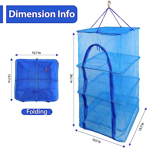 igfteo Plant Racks Hanging Drying Net 3 Layers Foldable Drying Net 13.7 * 13.7 * 24.1 inch Foldable Laundry Rack Net for Drying Fish Vegetable Fruit Herb Drying Rack Net Hanging Mesh Net Dryer