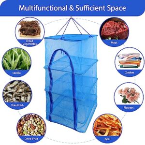 igfteo Plant Racks Hanging Drying Net 3 Layers Foldable Drying Net 13.7 * 13.7 * 24.1 inch Foldable Laundry Rack Net for Drying Fish Vegetable Fruit Herb Drying Rack Net Hanging Mesh Net Dryer