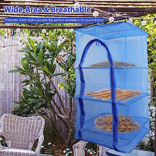 igfteo Plant Racks Hanging Drying Net 3 Layers Foldable Drying Net 13.7 * 13.7 * 24.1 inch Foldable Laundry Rack Net for Drying Fish Vegetable Fruit Herb Drying Rack Net Hanging Mesh Net Dryer