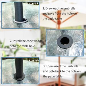 GHAMYEE Patio Table Umbrella Hole Ring Patio Umbrella Cone Wedge Plug Umbrella Stabilizer Sleeve for 2 to 2.5 Inch Patio Table Hole and 1.5 Inch Umbrella Pole Adapter (Black)