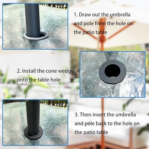 GHAMYEE Patio Table Umbrella Hole Ring Patio Umbrella Cone Wedge Plug Umbrella Stabilizer Sleeve for 2 to 2.5 Inch Patio Table Hole and 1.5 Inch Umbrella Pole Adapter (Black)