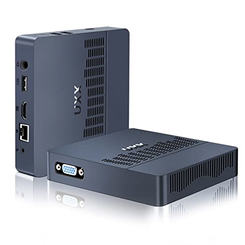 UXX Mini PC Support 512GB/2TB M.2 SSD Expansion, Intel Celeron N3350 6GB RAM/64GB eMMC Micro PC, Business Mini Computer 4K HDMI+VGA Dual Display, BT, 2.4/5G WiFi, USB 3.0, LAN-Blue