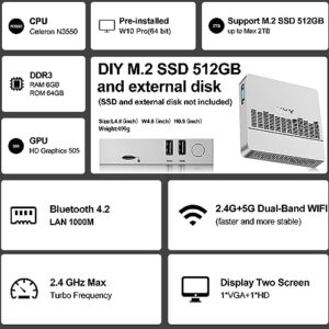 UXX Mini PC Support 512GB M.2 SSD, Intel Celeron N3350 (Up to 2.4GHz) Mini Computer, 6GB RAM/64GB Micro PC HDMI/VGA Dual Display,Mini Desktop Computer WiFi5/BT/VESA/Mouse,for Business,Home,Office