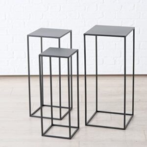 WHW Whole House Worlds Modernist Accent Tables, Set of 3, Nesting Stands, Slim Line Pedestals, Black, Rust Resistant Metal, 23.5, 27.5, and 19.75 Inches