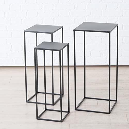 WHW Whole House Worlds Modernist Accent Tables, Set of 3, Nesting Stands, Slim Line Pedestals, Black, Rust Resistant Metal, 23.5, 27.5, and 19.75 Inches