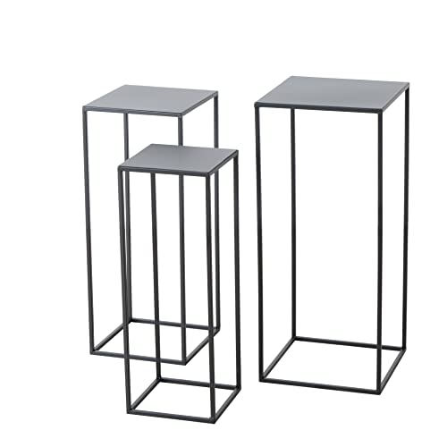 WHW Whole House Worlds Modernist Accent Tables, Set of 3, Nesting Stands, Slim Line Pedestals, Black, Rust Resistant Metal, 23.5, 27.5, and 19.75 Inches