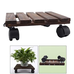 Baoblaze Wooden Plant Pot Caddy Square Garden Plant Pot Trolley Roller Pallet 360 Degree Movable, 35x35cm