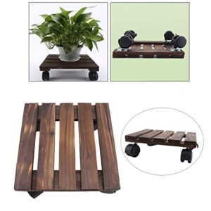 Baoblaze Wooden Plant Pot Caddy Square Garden Plant Pot Trolley Roller Pallet 360 Degree Movable, 35x35cm