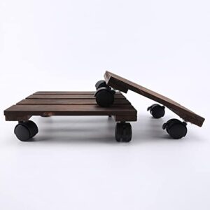 Baoblaze Wooden Plant Pot Caddy Square Garden Plant Pot Trolley Roller Pallet 360 Degree Movable, 35x35cm