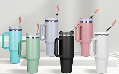 BOTTLAN 6PCS Stainless Steel Straw for Stanley Adventure Quencher Travel and H2.0 FlowState Tumbler Cup 40 oz 30 oz with Handle, 10mm/0.4'' Diameter Replacement Straws for Smoothie, Milkshakes