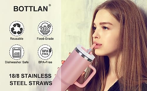 BOTTLAN 6PCS Stainless Steel Straw for Stanley Adventure Quencher Travel and H2.0 FlowState Tumbler Cup 40 oz 30 oz with Handle, 10mm/0.4'' Diameter Replacement Straws for Smoothie, Milkshakes