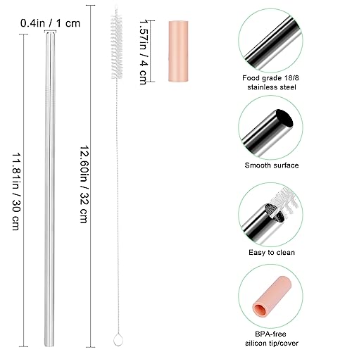 BOTTLAN 6PCS Stainless Steel Straw for Stanley Adventure Quencher Travel and H2.0 FlowState Tumbler Cup 40 oz 30 oz with Handle, 10mm/0.4'' Diameter Replacement Straws for Smoothie, Milkshakes