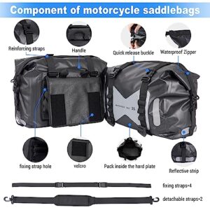 OXMART Motorcycle Saddlebags PVC 500D Motorcycle Luggage Saddlebags with Reflective Strip Zipper Closure Waterproof Motorcycle Dry Bag for Traveling Hiking Boating Camping Fishing 50L Grey