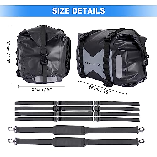 OXMART Motorcycle Saddlebags PVC 500D Motorcycle Luggage Saddlebags with Reflective Strip Zipper Closure Waterproof Motorcycle Dry Bag for Traveling Hiking Boating Camping Fishing 50L Grey