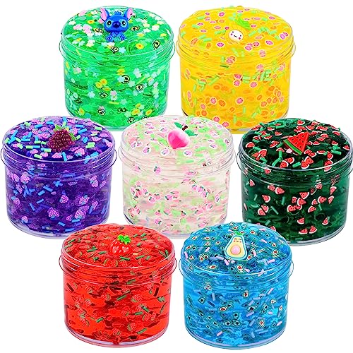 7 Pack Jelly Cube Crunchy Slime Kit,Non Sticky,Super Soft Sludge Toy,Birthday Gifts for Kids,DIY Crystal Glue Boba Slime Party Favor for Girls & Boys