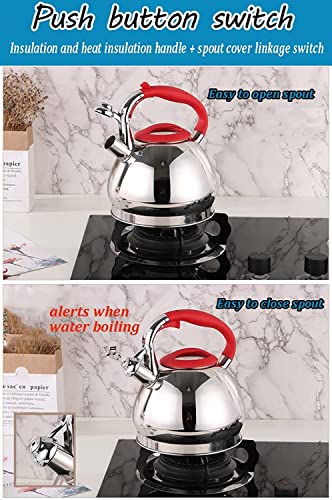 Stovetop Tea Kettle Whistling Teapot Tea Kettle Stainless Steel Whistling Kettle 3L Hot Water Boiler Kettle Kitchen Stovetop Hot Kettle Tea Kettle Teapot Stove Top Kettle Tea Pot ( Color : Red , Size