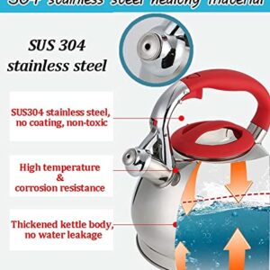 Stovetop Tea Kettle Whistling Teapot Tea Kettle Stainless Steel Whistling Kettle 3L Hot Water Boiler Kettle Kitchen Stovetop Hot Kettle Tea Kettle Teapot Stove Top Kettle Tea Pot ( Color : Red , Size