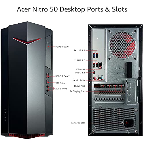 acer Nitro 50 N50 Gaming Desktop Computer - 12th Gen Intel Core i9-12900K 16-Core up to 5.2GHz CPU, 32GB RAM, 512GB NVMe SSD + 4TB HDD, GeForce RTX 3060Ti 8GB GPU, Intel Wi-Fi 6, Windows 11 Pro